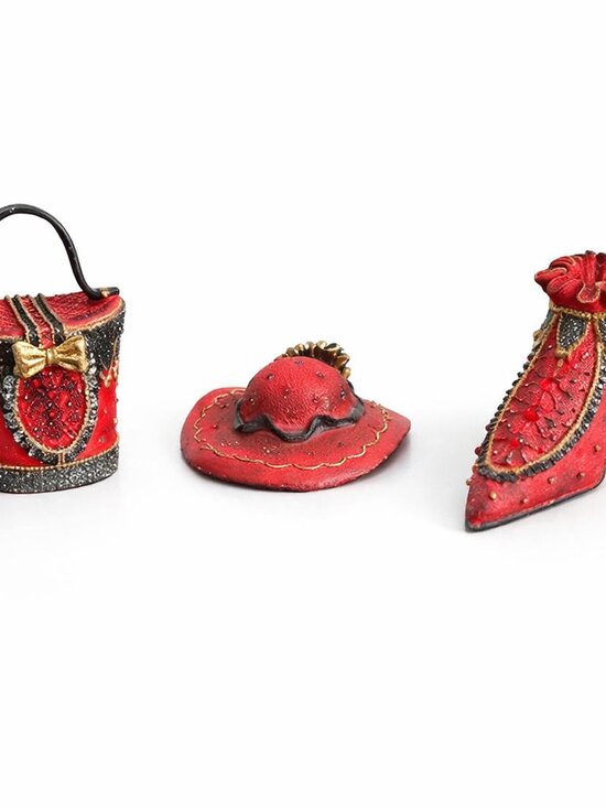 Other | Vintage Red Miniature Hat Purse Shoe Dcor Set Elegant Fashion ...